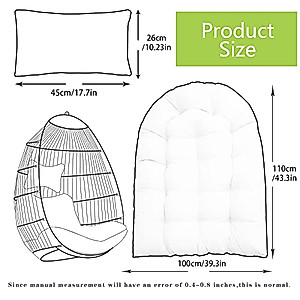 Hanging Basket Seat Cushion, Thicken Hanging Egg Chair Cushion, Washable Hanging Basket Chair Cushion, Basket Egg Chair Cushion with Headrest (Grey)