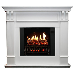 MagikFlame Electric Fireplace with Mantel - Trinity White - 30 Flames, Large, Freestanding, 5,200 BTU Heater, Crackling Log Sound, Bluetooth, App - New Home Design, Remodels, Family Atmosphere