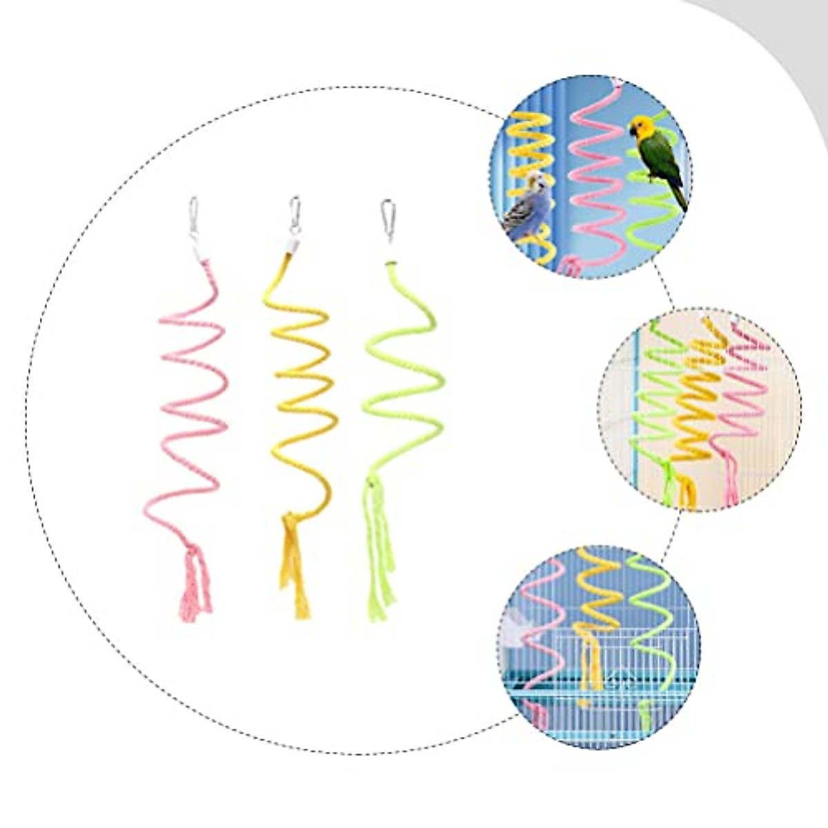 POPETPOP 3pcs Bird Rope Perch Spiral Parrots Climbing Rope Bird Swing Toy Standing Toys Bird Cage Accessories