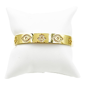 LESLIE BOULES Evil Eye & Hamsa Hand Cuff Bracelet For Women 18K Gold Plated Fashion Jewelry