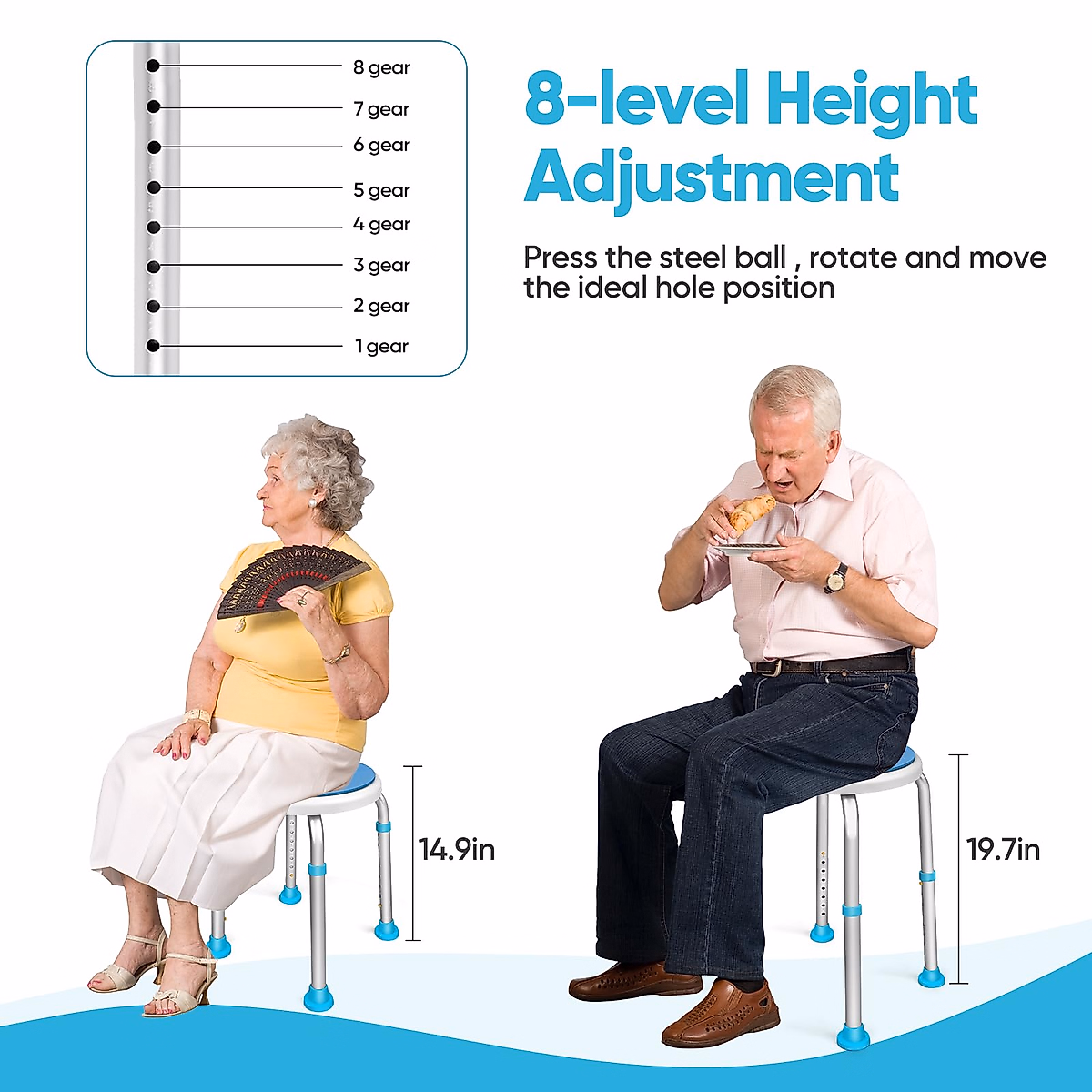 Round Shower Stool,Adjustable Shower Chair for Inside Shower-Tool-Free Shower Seat for Elderly/Senior/Disabled/Pregnant