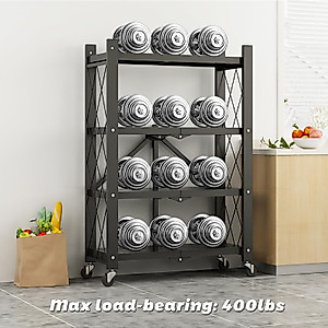 Pokfeic All-in-one Heavy Duty Storage Shelving Unit, Foldable Storage Shelves with Wheels, 4-Tire Utility Rolling Cart, Foldable Easy to Install Metal Standing Shelf, Max Loading 400lbs (Black)