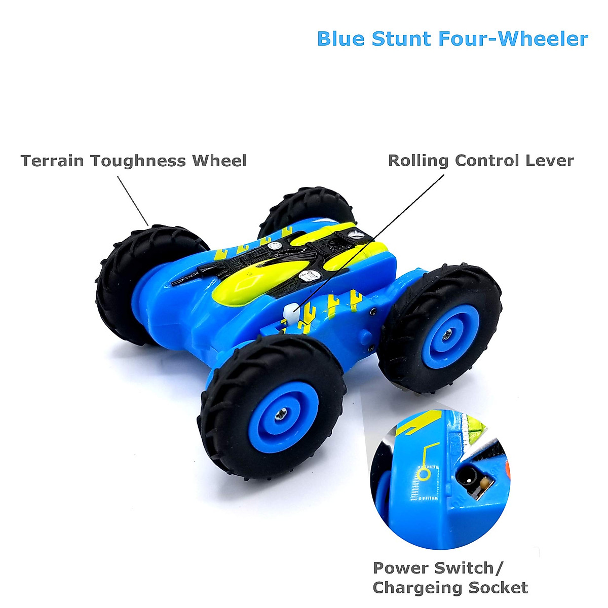 MUKIKIM Hyper Runner Stunt - Blue – Remote Control Race Car Rocks Super High-Speed Stunts & Moves! 360° Spins & Double-Sided Runs with Fun Light! Quick USB Charge. Not Your Normal RC Car!
