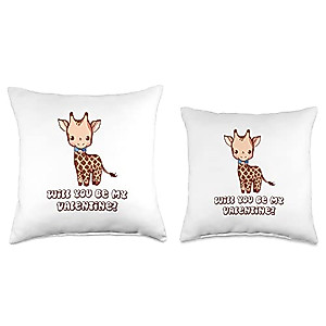 Will you be my Valentine, Giraffe Valentines Day Will Valentines Day, Cute Small Giraffe Throw Pillow, 18x18, Multicolor