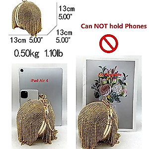 Women Round Ball Crysal Clutch Purses Wedding Handbag Dazzling Full Rhinestone Tassles Ring Handle Evening Bag (MIL1248 Black) Small