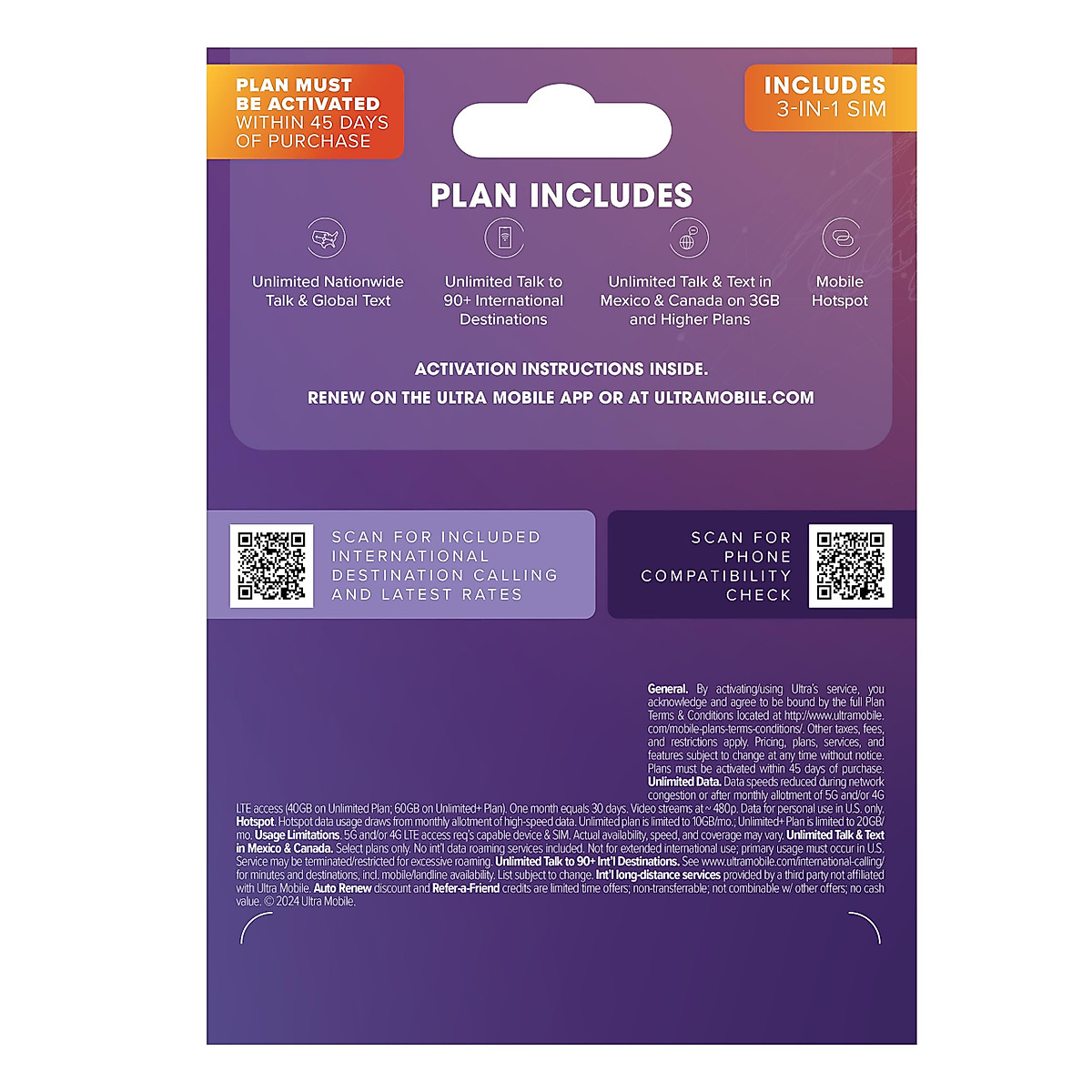 $19/mo. Ultra Mobile Prepaid Phone Plan with Unlimited Talk, Text and 3GB of 5G • 4G LTE Data (SIM Card Kit)