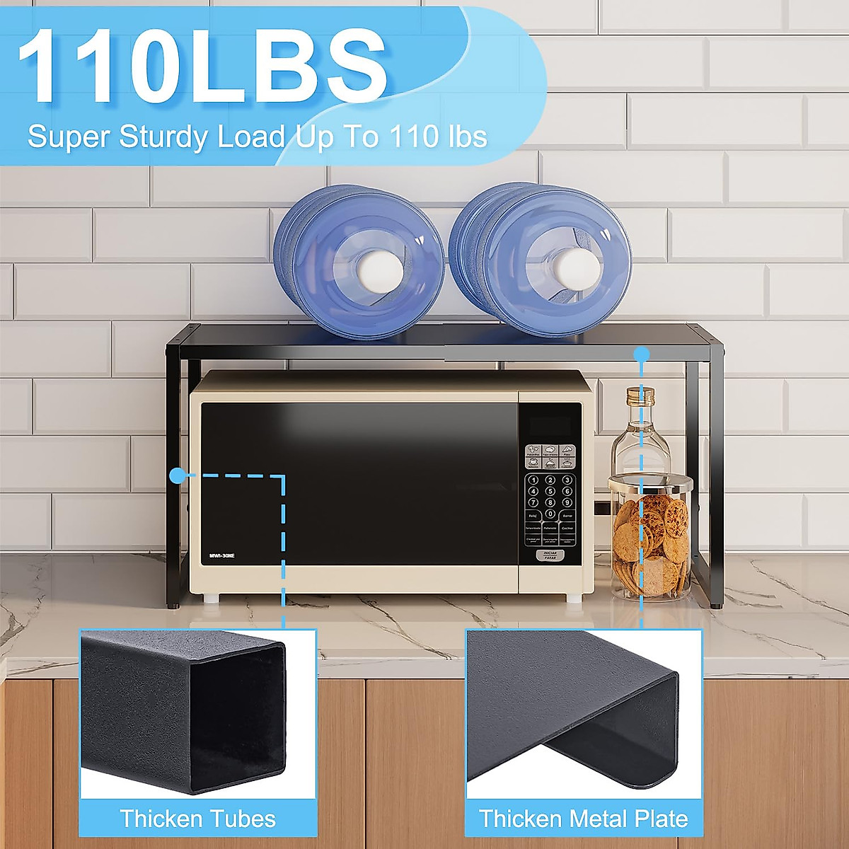 Expandable Metal Storage Shelves, 110LBS Heavy Duty Shelving Units and Storage For Pots Pans Small Appliances, Adjustable Metal Storage Shelf Rack For kitchen Cabinets Closet Pantry Warehouse Garage