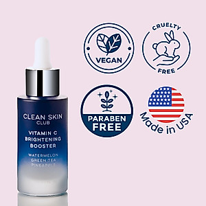 Clean Skin Club Vitamin C Serum & Brightening Booster, Vitamins A, E, D & K, Anti Aging Collagen Clear Facial Care, Glow, Acne, Scars, Sun Damage, Wrinkles, Age, Dark Spot Corrector Recipe