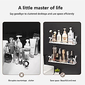 hisucbetter Floating Shelf Wall Mounted, Floating Shelves for Bedroom, Bathroom, Living Room, Kitchen, Laundry Room Storage & Decoration. L15.75XD4.72IN, White Shelves for Wall Decor. (White+Gold)