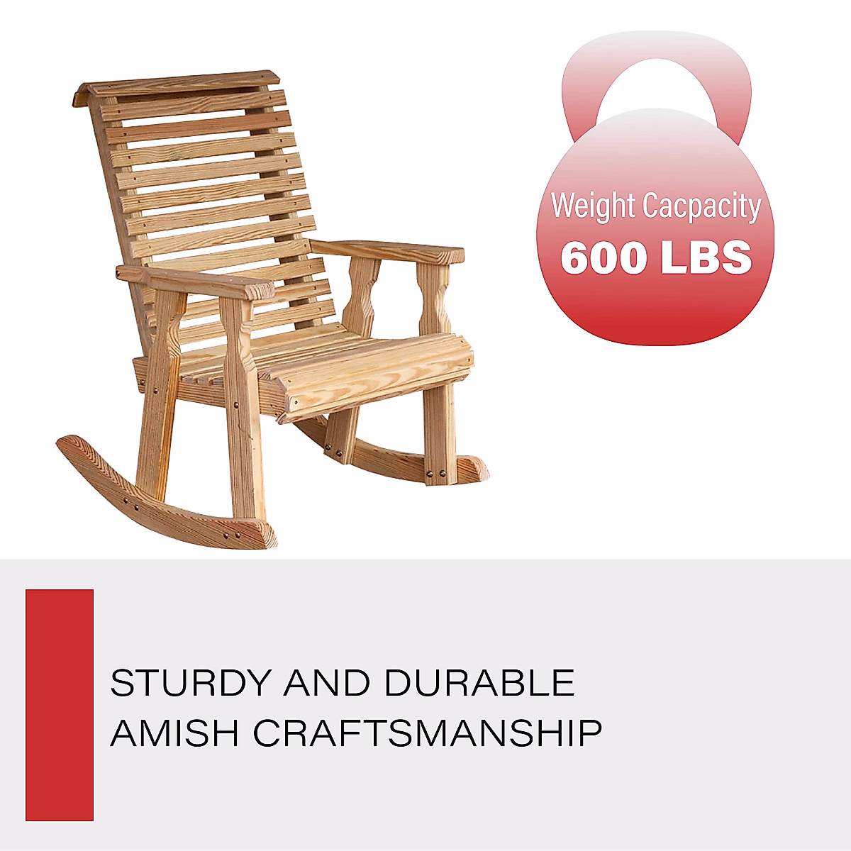 Amish Heavy Duty 600 Lb Roll Back Pressure Treated Rocking Chair (Unfinished)