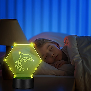4 Set 3D Night Light LED Lamp Base with Clear Acrylic Sheets Remote Controls and Charging Cables Adjustable 16 Colors 4 Modes for Child Room Bar(Hexagon Style)
