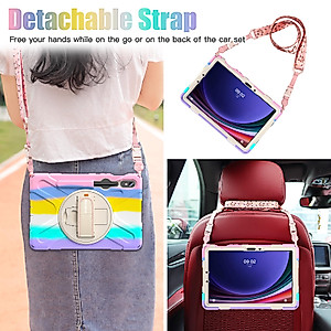 BRAECNstock Kids Case for Samsung Galaxy Tab S9 FE/ S9/ S8/ S7 5G 10.9"/ 11" Shockproof Protective with Pencil Holder, [360° Rotating Hand Strap & Stand], Shoulder Strap, Colorful Pink