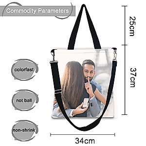 xrlsg Custom Canvas Tote Bags for Women Personalized Grocery Tote Bags with Your Photo Logo Shoulder Straps Text Reusable for Beach, Travel, Gym
