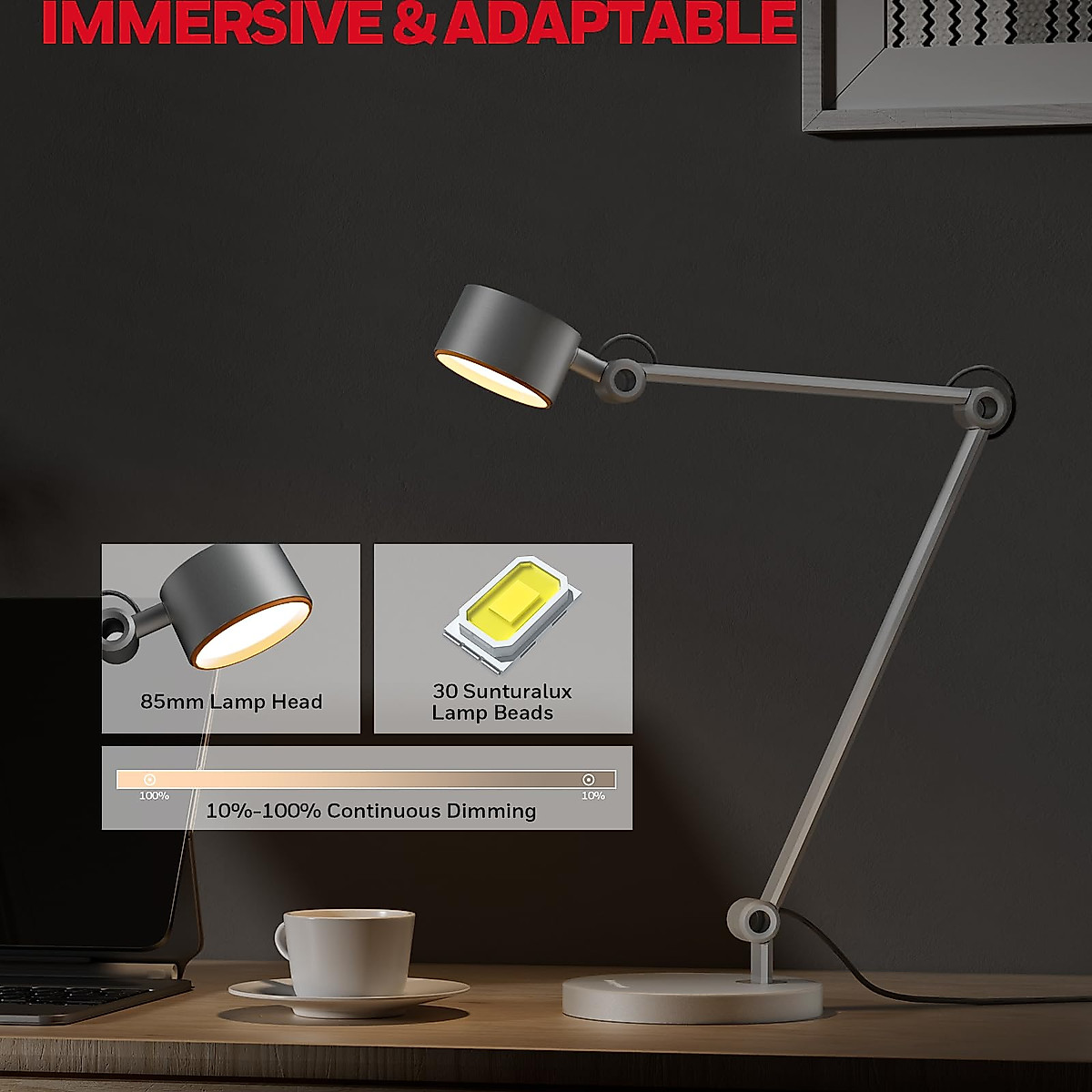 Honeywell Desk Lamp Home Office - Natural Light Adjustable Dimmable Touch LED Full Metal Efficient Table Lighting for Bedroom Read Study Work HWT-01A