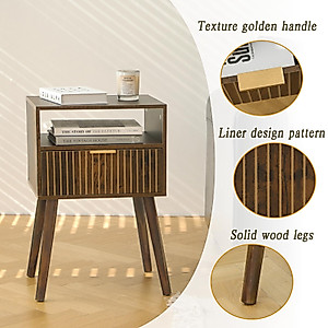 MaxSmeo Small Nightstand with Drawer, Mid Century Modern Bedside Table for Bedroom and Small Spaces, Solid Wood Legs, Easy Assembly, Rustic Brown