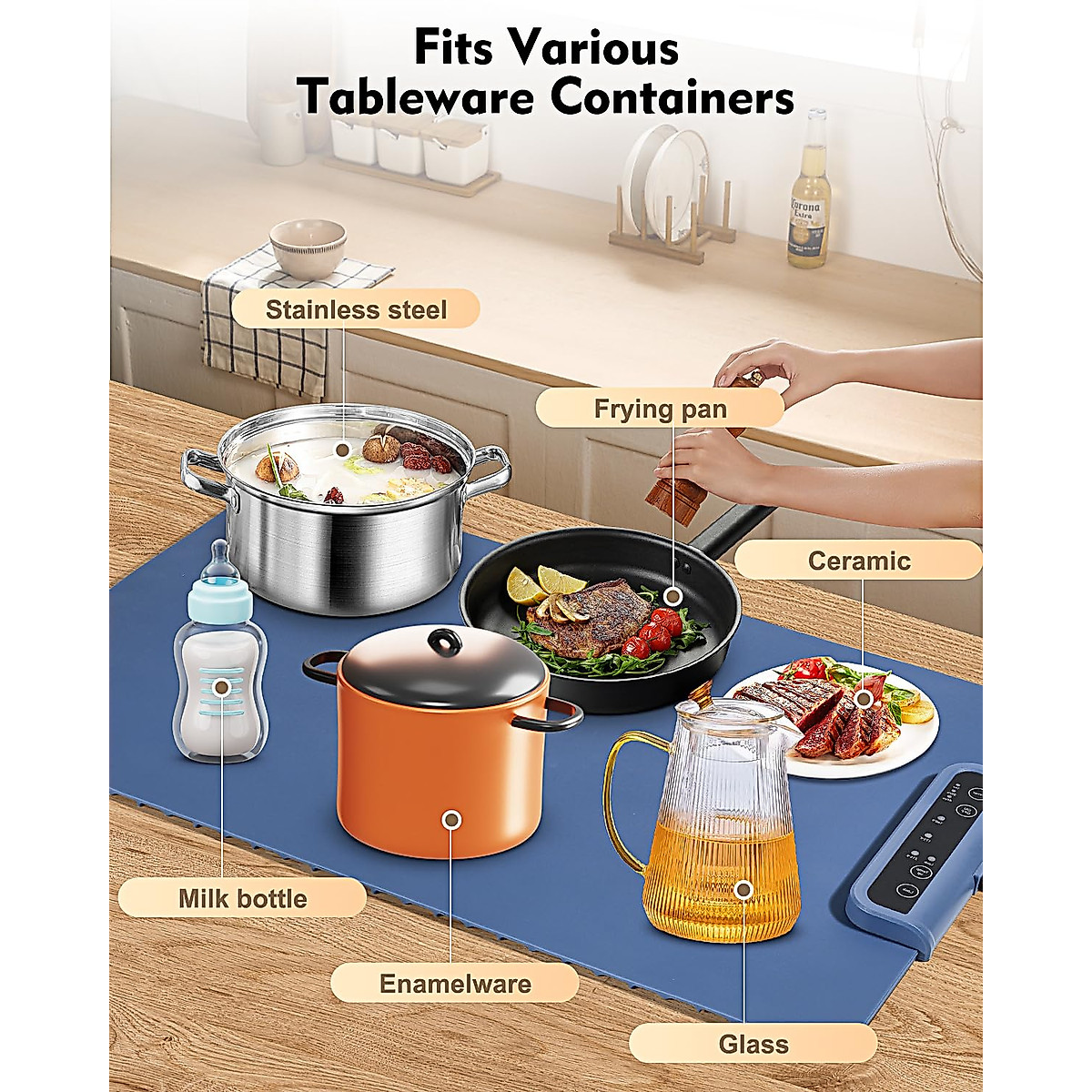 Owenri Food Warming Mat - Roll Up Portable Electric Warming Tray with 3 Temperature Settings, Silicone Heating Mat for Food, Food Warmers for Parties, Buffets Party, Travel, Daily Lives