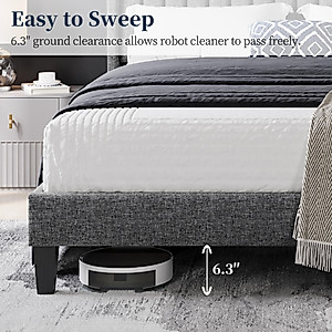 Yaheetech Queen Bed Frame Upholstered Platform Bed with Fabric Headboard, Wing Edge Design/Non-Slip and Noise-Free/Wooden Slats Support/No Box Spring Needed/Easy Assembly, Dark Gray Queen Bed
