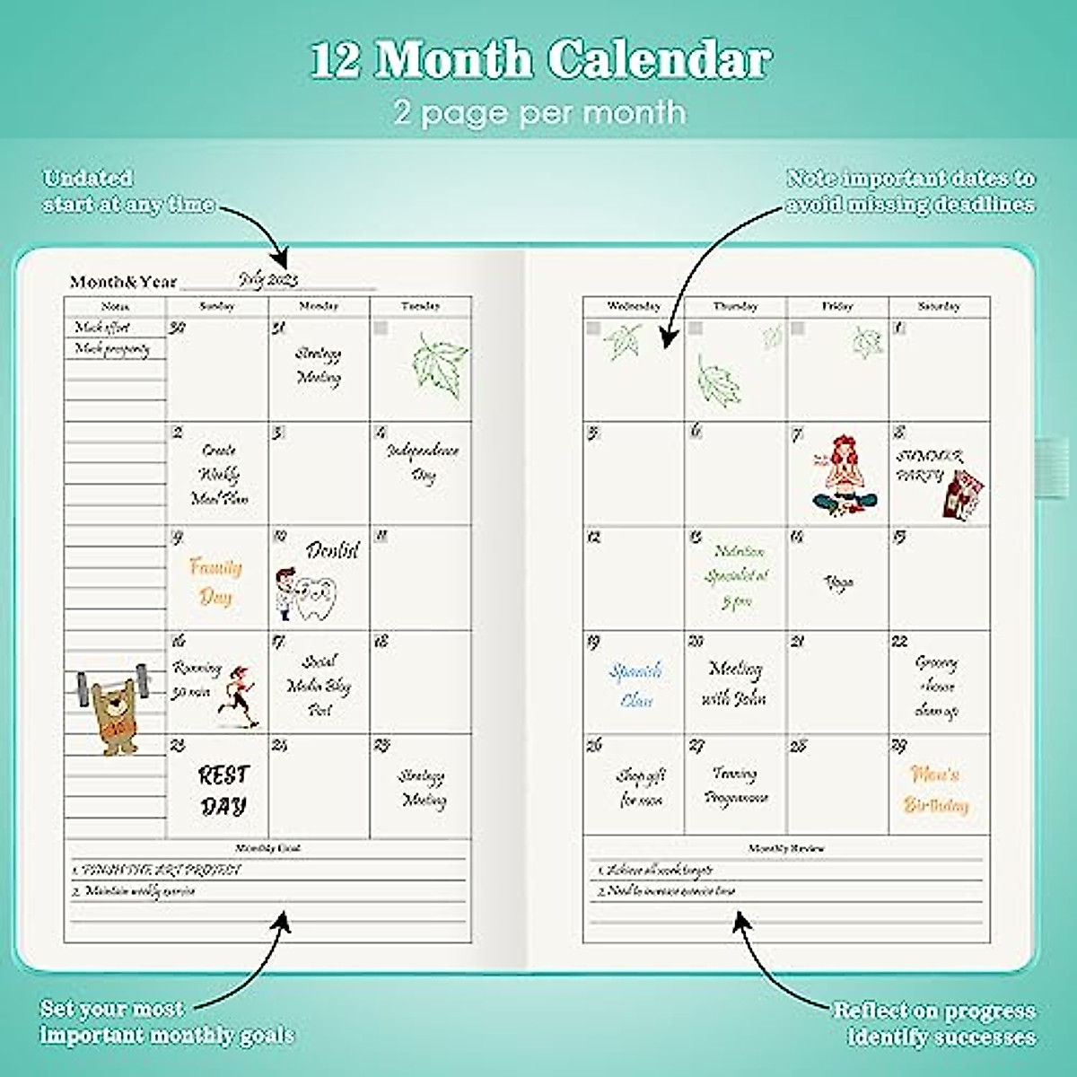 Planner, Undated Daily Planner with To Do List, 365 Days Planner for ADHD, Agenda for Women Men, Hourly Planner Notebook for Goal Setting, Productivity Organizer with Calendar, 8.3" x 5.8" (Blue)