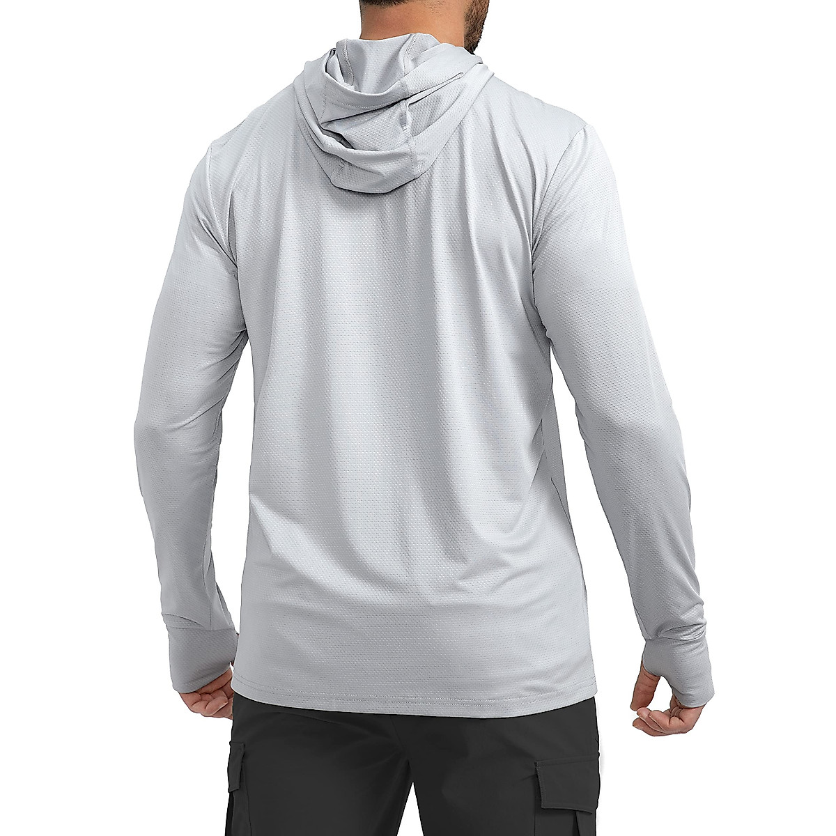 Sejuani Men's UPF 50+ Light Jacket Full Zip Sun Protection Hoodie Long Sleeve Sun Shirts for Men Hiking Fishing Zip Pockets(Light Grey_L)