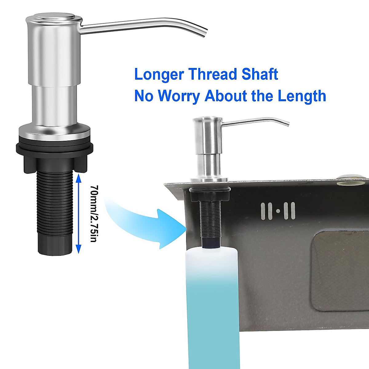 Soap Dispenser for Kitchen Sink, Kitchen Sink Soap Dispenser Pump, Refill from The Top, Sink Soap Dispenser with 17OZ Large Liquid Bottle, Brushed Nickel (2 Scrub Sponges)