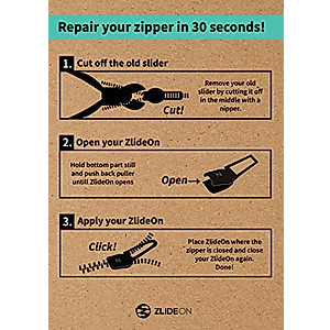 ZlideOn Zipper Pull Replacement - Black, Normal (L) - 5B - Instant Zipper Replacement Slider for Plastic Zippers