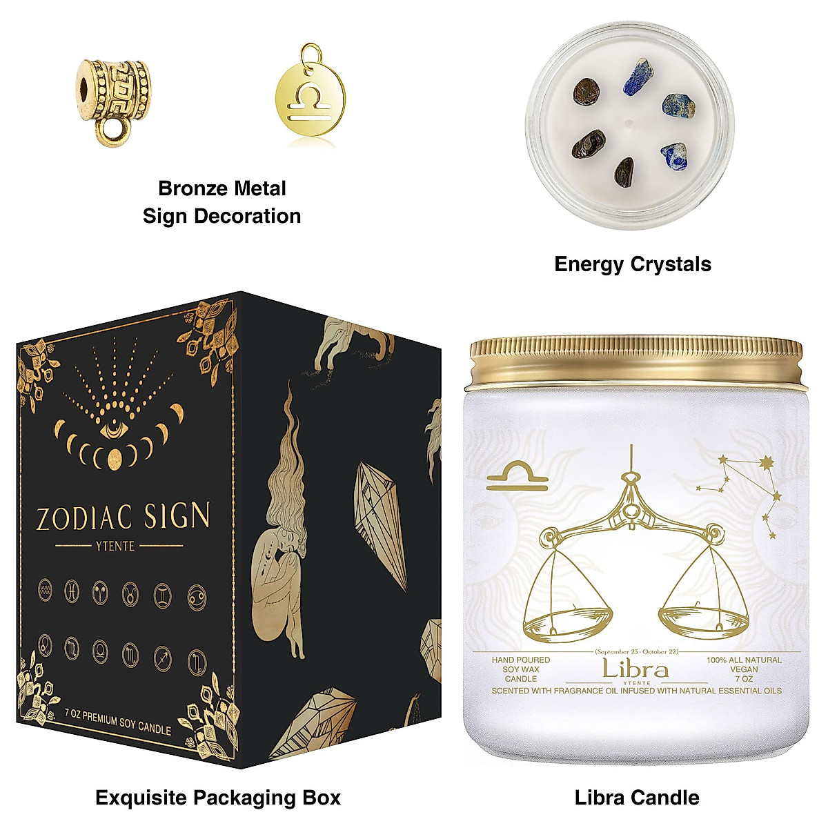 YTENTE Libra Gifts for Women, Zodiac Sign Libra Crystal Candles,Astrology Gifts Scented Soy Candles Gifts for Women Sister Mom Daughter Birthday Gift