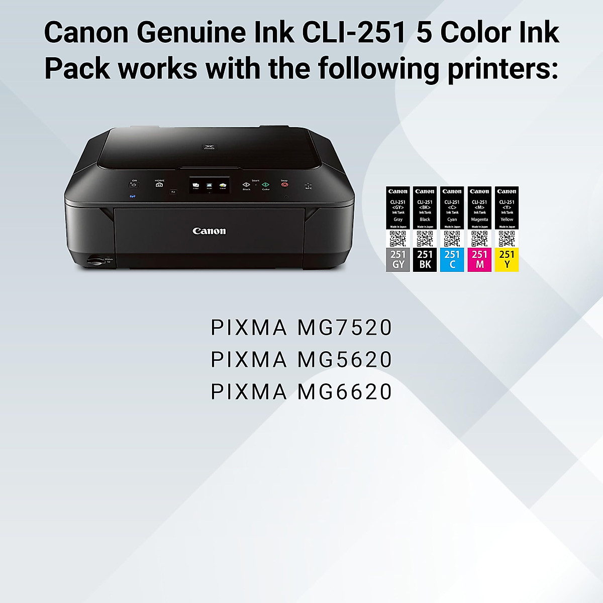 Canon CLI-251 BK/C/M/Y/GY 5 Color Value Pack Compatible to MG7520, MG5620, MG6620