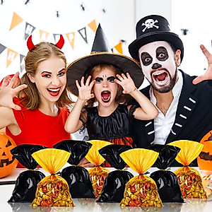 Whaline 120Pcs Mix Halloween Colors Cellophane Bags with Twist Ties Orange Black Cello Bags Halloween Plastic Goodie Treat Bags Halloween Candy Snack Bags for Halloween Party Favor Supplies, 6 x 9