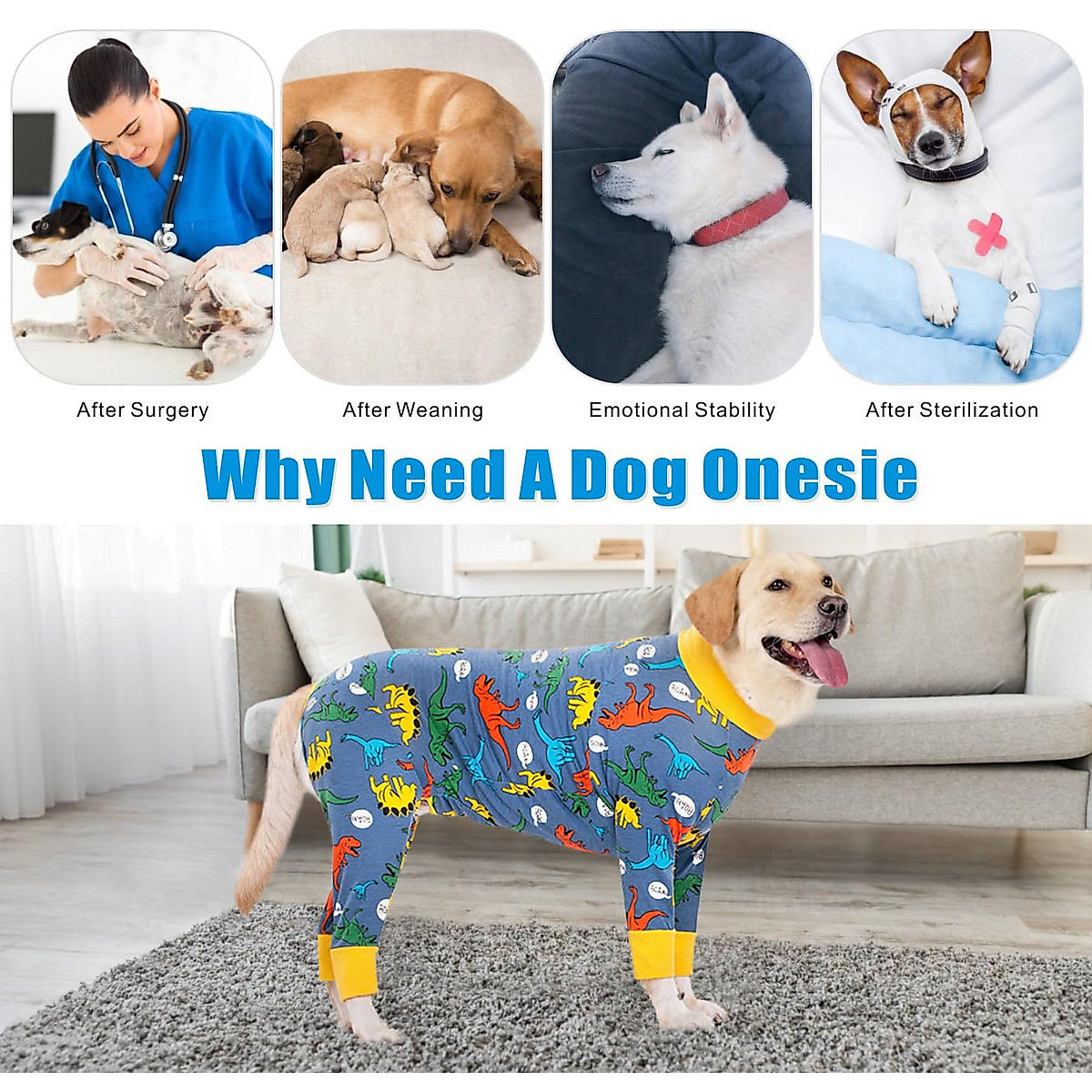 Mosucoirl Recovery Suit for Dogs After Surgery,Dog Pajamas Bodysuit Full Body Large Medium Dog Recovery Onesie Surgical Suit for Prevent Licking Cone Alternative Pet Surgical Suit Male Female