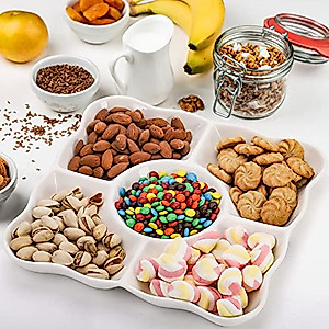 Okllen 3 Pack Porcelain Divided Serving Tray, White Appetizer Tray Platter for Chips and Dip, 5 Compartments Decorative Fruit Veggie Tray Candy Snacks Dishes, Square, 9.5" L x 9.5" W x 1" H