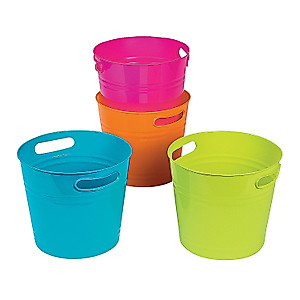 Fun Express Colored Plastic Bucket - Set of 4 Plastic Buckets for Long-Lasting Home and Craft Storage - Bright Colored Gallon Bucket for Endless Creativity - Perfect for Easter, Parties, and Beyond