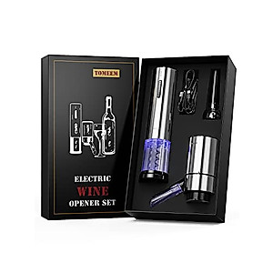 Electric Wine Opener Set, Tomeem Wine Gift Set with Rechargeable Wine Opener, Electric Wine Aerator, Vacuum Stoppers and Foil Cutter, 4-in-1 Electric Wine Bottle Opener for Home Party Bar Outdoor