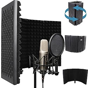 PyleUsa Microphone Isolation Shield, 5 Panel Acoustic Vocal Sound Dampening Noise Absorb Record Studio,1.6" Foam,Adjust Mic Depth,Removable Shock Mount, ⅝" Threaded,Podcast,Sing and Broadcast-1 set