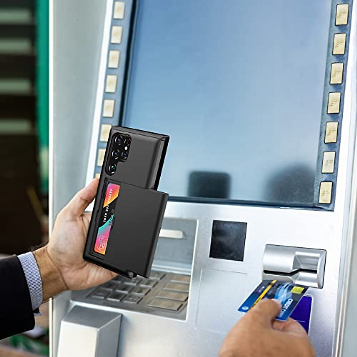 Compatible with Samsung Galaxy S23 Ultra Case Wallet with Card Holders Slide Slot Shockproof Slim Hard PC Case Heavy Duty Protective Cover for Samsung Galaxy S23 Ultra for Women & Men (Black)