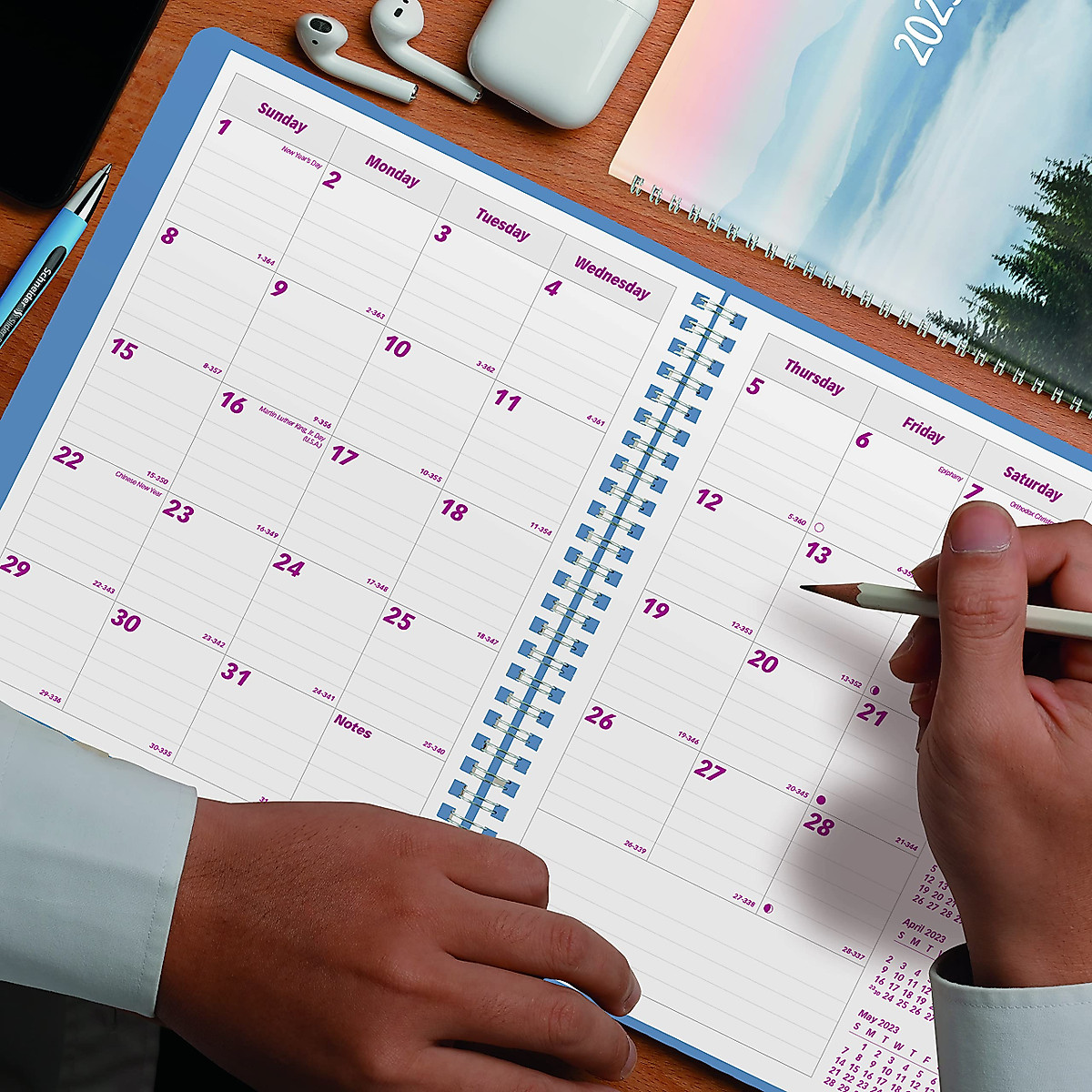 Brownline 2023 Essential Monthly Planner, 14 Months, December 2022 to January 2024, Twin-Wire Binding, 8.875" x 7.125", Mountain Green (CB1200G.03-23)