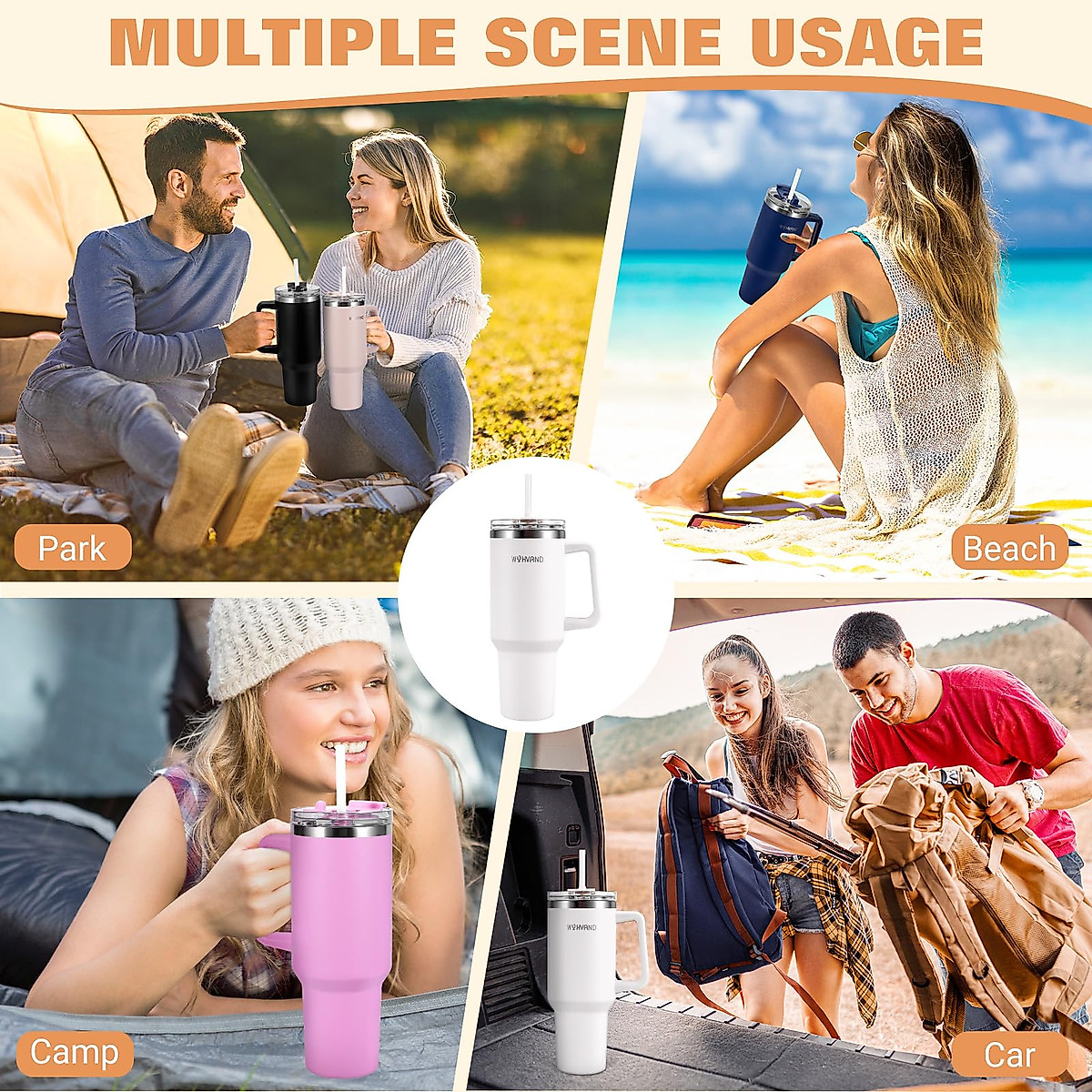 WYHVAND 40 oz Tumbler with Handle, Stainless Steel Insulated Tumbler with Lid and Straw Keeps Drinks Cold and Hot, The Best Birthday Gifts for Family, Friends -Cream