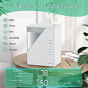 Elecameier Ultrasonic Humidifiers for Bedroom,5.0L Cool and Warm Mist with Remote Control,Essential Oil Tray,Automatic Humidity Control,LCD Display,Auto Shut-Off,and 30dB Quiet Operation,White