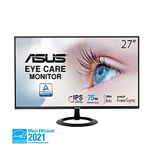 ASUS 27” 1080P Monitor (VZ27EHE) - Full HD, IPS, 75Hz, 1ms, Adaptive-Sync/FreeSync, Low Blue Light, Flicker Free, Ultra-Slim, VESA Mountable, Frameless, HDMI, VGA (Renewed)