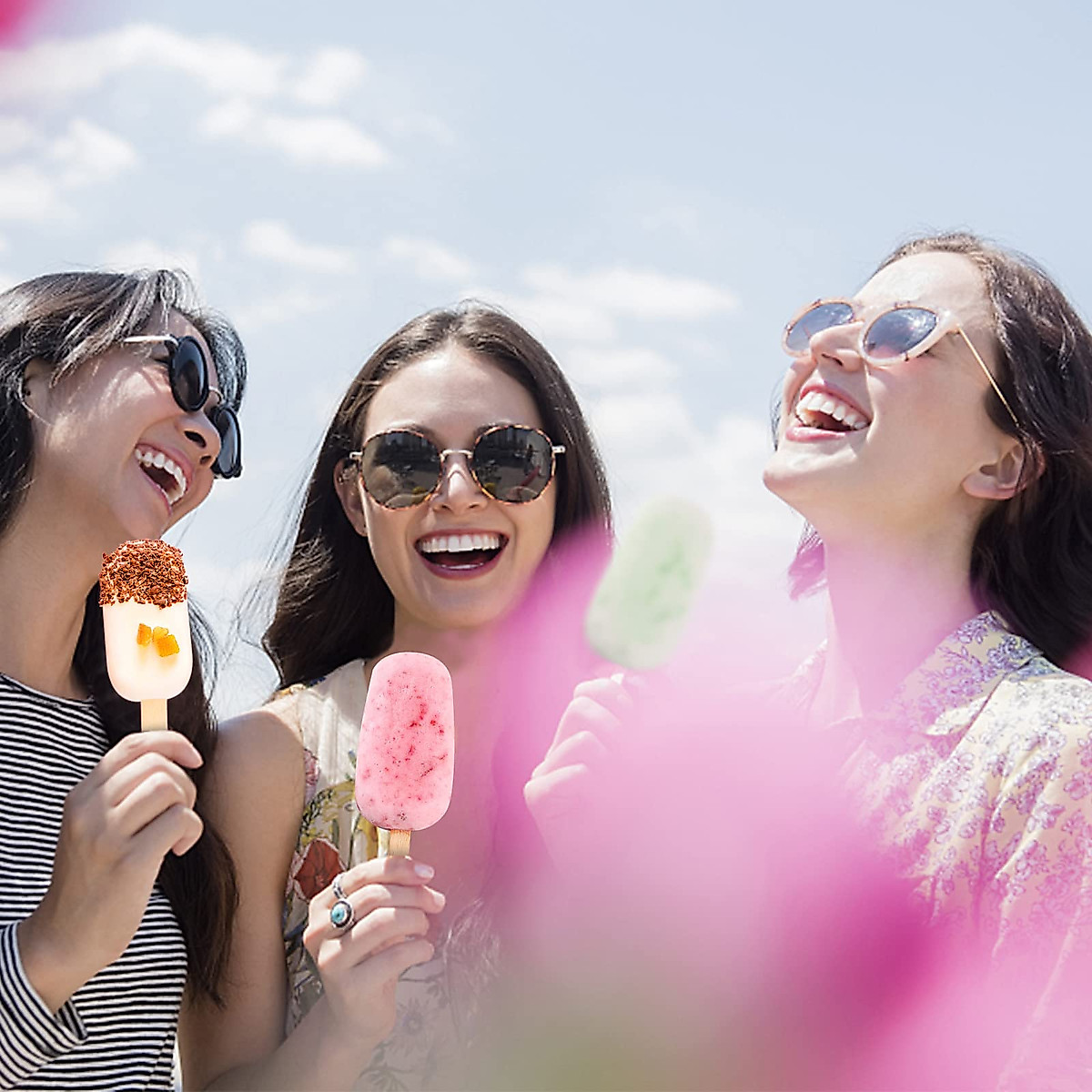 Ouddy Life Popsicle Molds Set of 2, Ice Pop Molds Silicone 4 Cavities Ice Cream Mold Oval Cake Pop Mold with 50 Wooden Sticks for DIY Popsicle, Clear