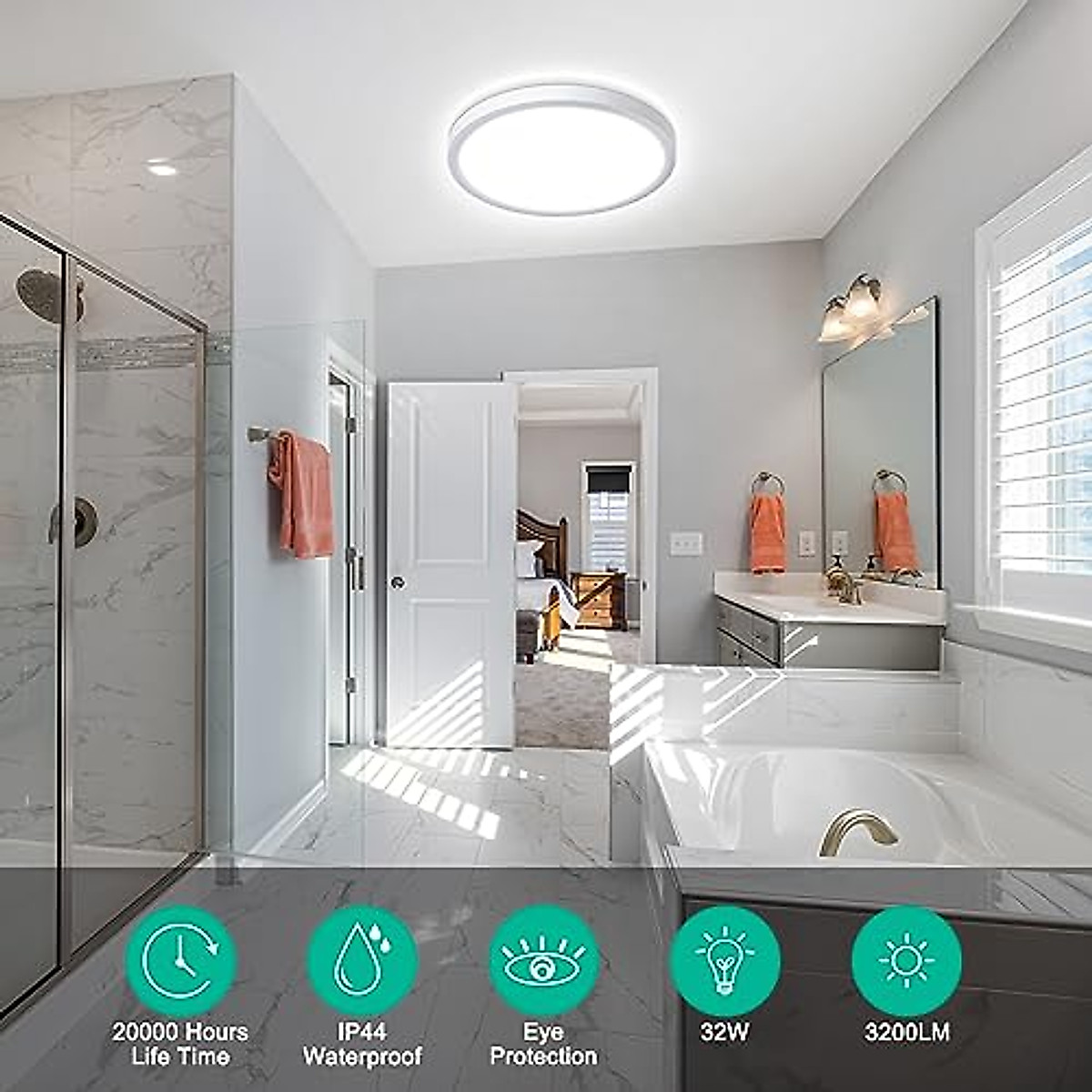 Unicozin 15.4 Inch Flush Mount Ceiling Light 32W, 3 Color Temperatures Selectable (3000K/4000K/6000K), 3200LM Ceiling Lamp White Shell, Round Flat Panel Light Surface Mount for Kitchen Bedroom, 1 Pack