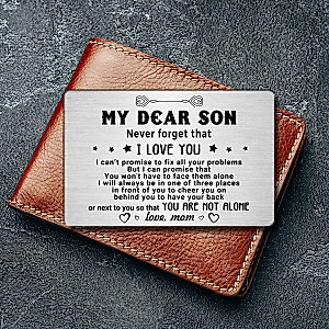 Son Motivation Wallet Insert Card Gifts from Mom, My Dear Son Engraved Metal Wallet Card Love Note Message Inspirational Birthday Graduation Gift