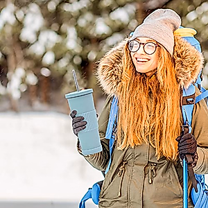 Eforcase 28oz Tumbler with Lid and Straw, Stainless Steel Thermos Insulated Water Coffee Tumbler Cup, Travel Mug Coffee Cup Reusable Thermal Cup for Hot Cold Drinks with Nonslip Protective Sleeve