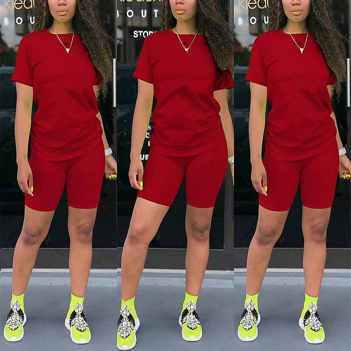 Women's Plus Size 2 Piece Outfits V Neck Side Split Tops Tummy Control Yoga Shorts Oversized Active Wear