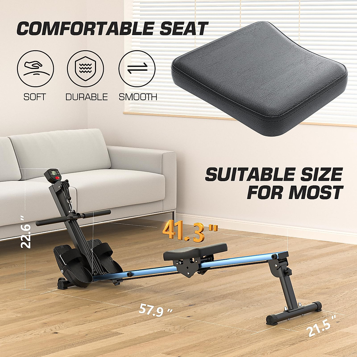 Rowing Machines for Home Use, Row Machine with LCD Monitor and Comfortable Seat Cushion, Rowing Machine Foldable for Home - Quiet & Smooth