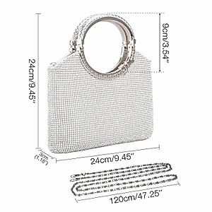 KISSCHIC Women's Handbag Crystal Rhinestone Evening Clutch Bags Party Wedding Clutch Purses (Silver)