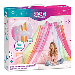 3C4G Three Cheers for Girls - Rainbow Bright Canopy - Rainbow Bed Canopy for Girls - Hanging Net Canopy for Beds, Chairs & Reading Corners - 8’ Height & 24’ Diameter Hoop - for Ages 6+