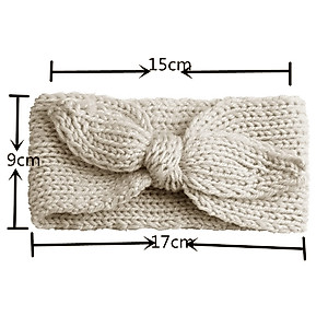 IZUS Turban Headband Baby Girl - Warm Rabbit Knot Hair Band, Knit Head Wrap for Newborn, Toddler and Children (One Size (Fit for 2 months to 7 Years), Camel + Beige)