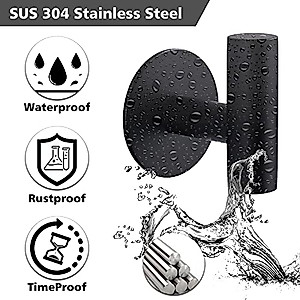 Adhesive Towel Hooks, Heavy Duty Wall Hooks Stainless Steel Waterproof Shower Towel Hooks, Coat Hooks for Hanging Clothes, Door Hooks Adhesive Hooks for Bathroom- 4 Pack, Black
