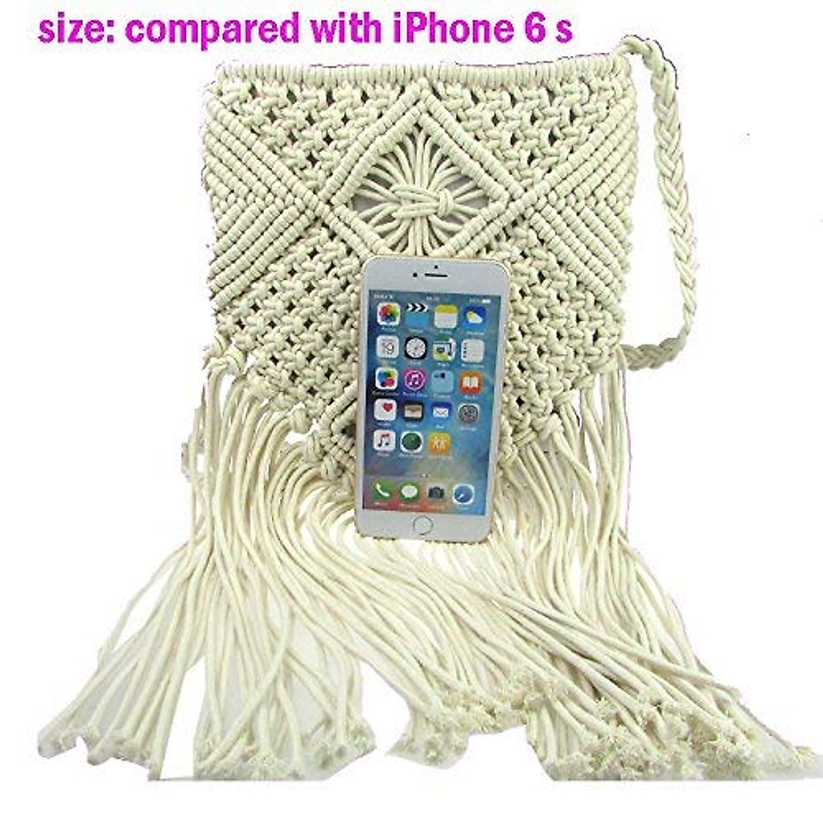 Donalworld Women Tassel Shoulder Bag Bohemian Beach Crochet Messenger Bags White