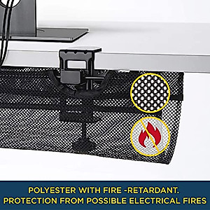 Under Desk Mesh Cable Management – 36 inch Cable Manager Tray for Cord Power Strip -No Drill Cable Management - Safe Wire Management Net for Desks, Office, and Home (Black)